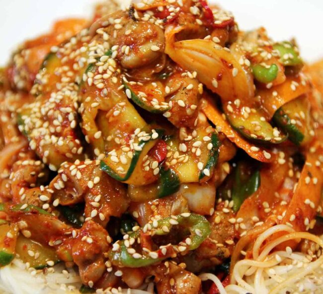Spicy whelks with noodles (Golbaengi-muchim) recipe by Maangchi