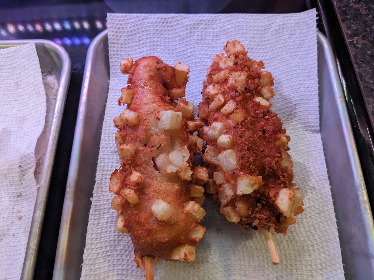 Korean-style french fries corn dog (Gamja-hotdog: 감자핫도그) recipe by Maangchi