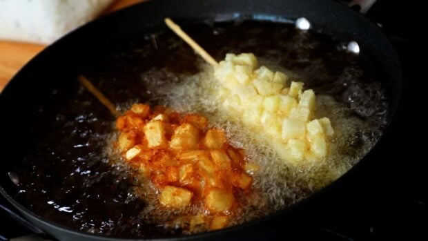 Korean-style french fries corn dog (Gamja-hotdog: 감자핫도그) recipe by Maangchi